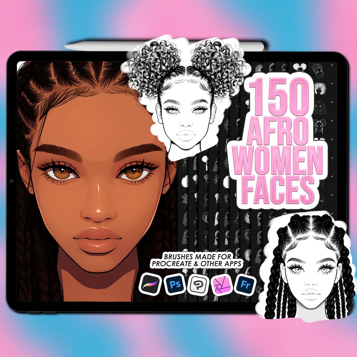 African American Women Procreate Face Stamps. African American Female ...
