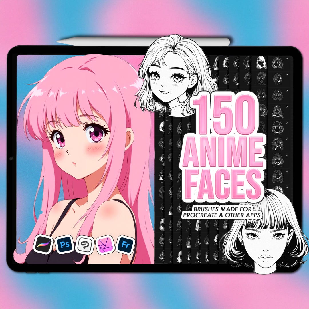 Anime Procreate Face Stamps. Anime Female Face Procreate Brushes ...