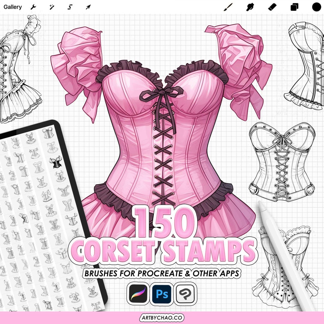 Procreate Corset Stamps – 150 Anime Style Clothing Brushes (CSP ...