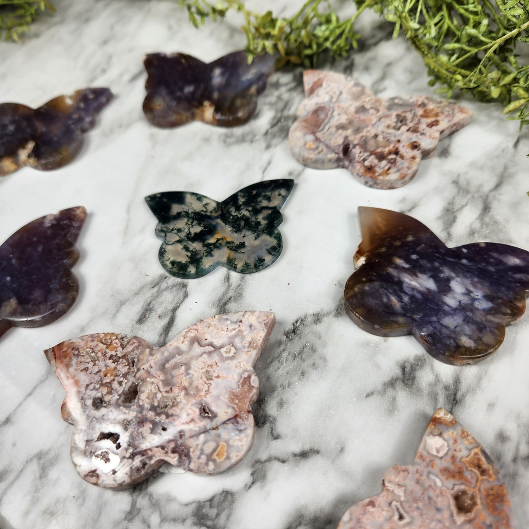 Crystal Butterfly Carvings - Crazy Lace Agate Butterflies - Purple ...