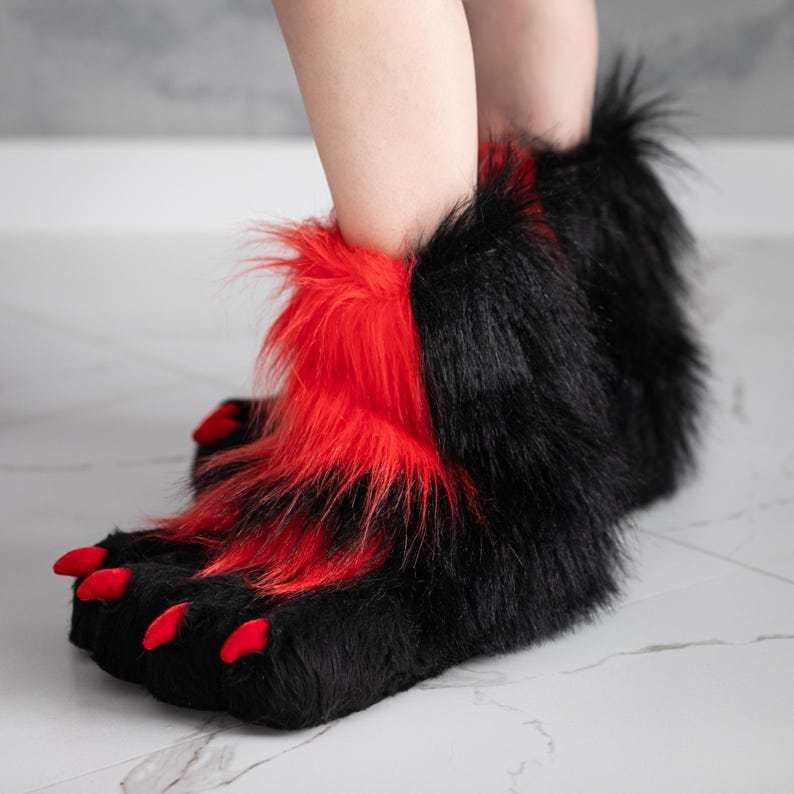 Custom Fursuit Feet Paws - Red & Black Outdoor Furry Shoes With Claws ...