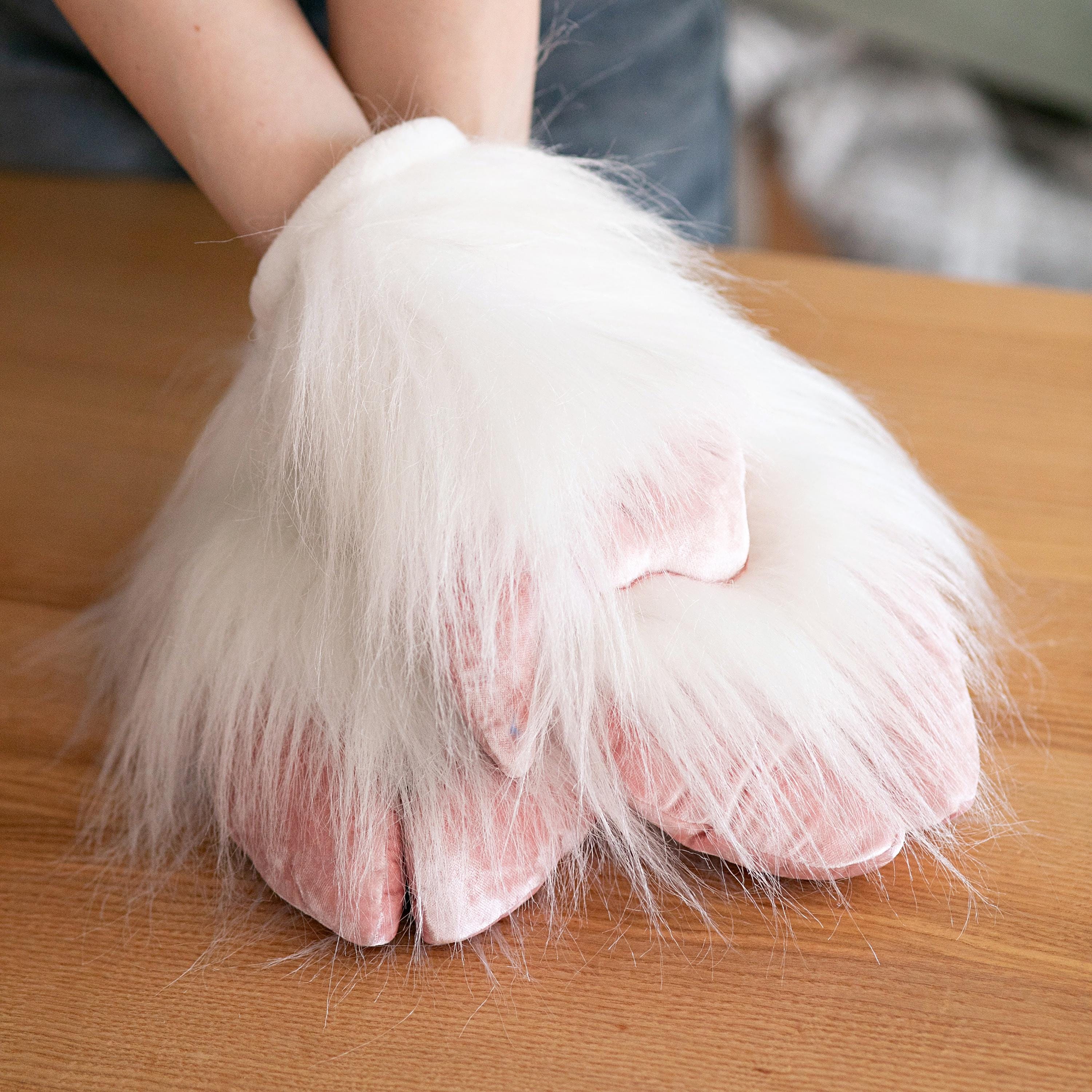 Sheep Hoof Fursuit Paws - White Goat Fluffy Gloves With Pink Pads ...