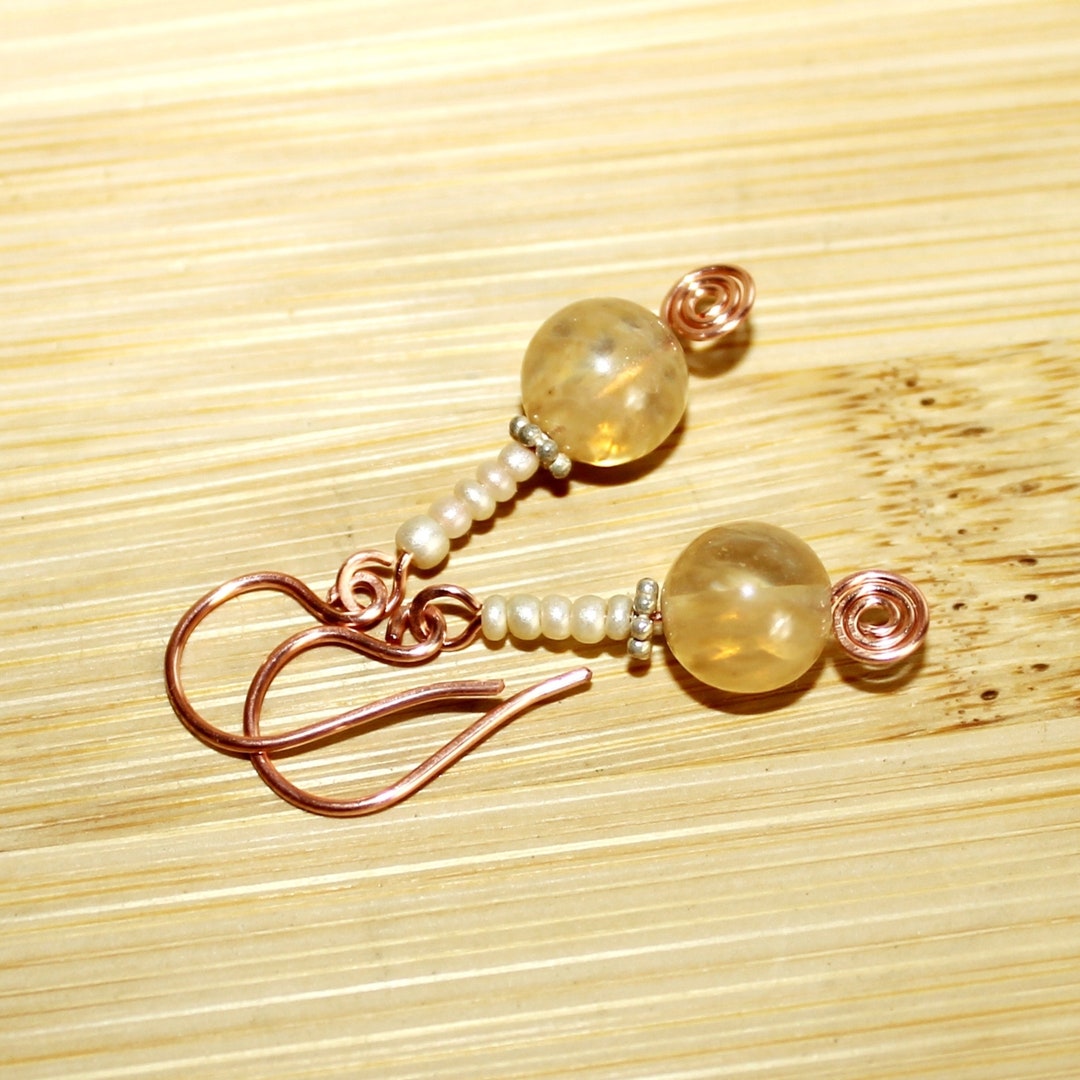 Petite Golden Volcanic Quartz Artisan Crafted Solid Copper Filigree ...