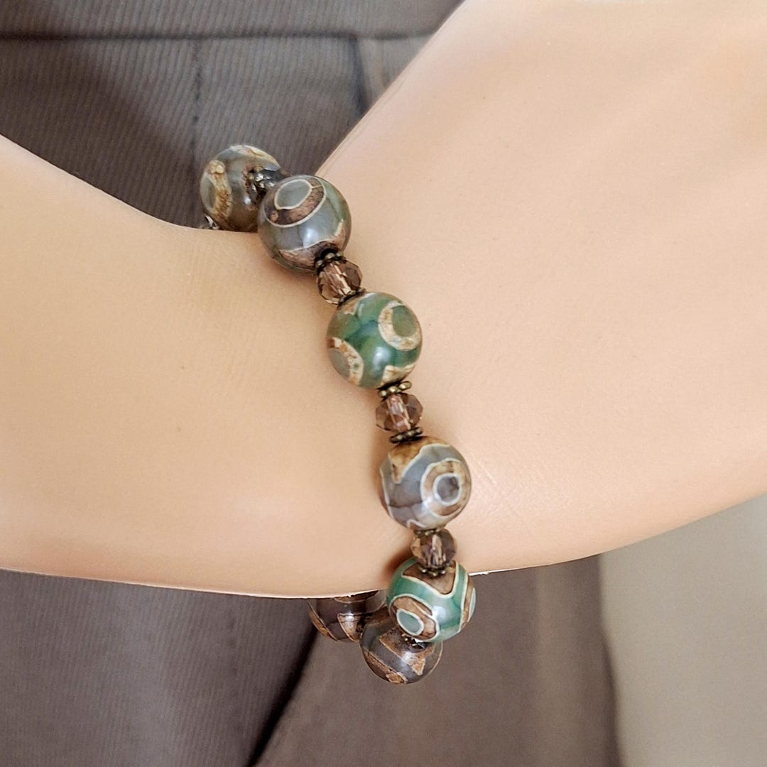 Evil Eye Tibetan Agate Beaded Bracelet: Antique Bronze #1092 - Etsy