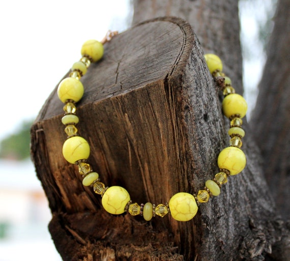 Yellow Howlite Stone Crystal Lemon Jade Artisan Bracelet in | Etsy