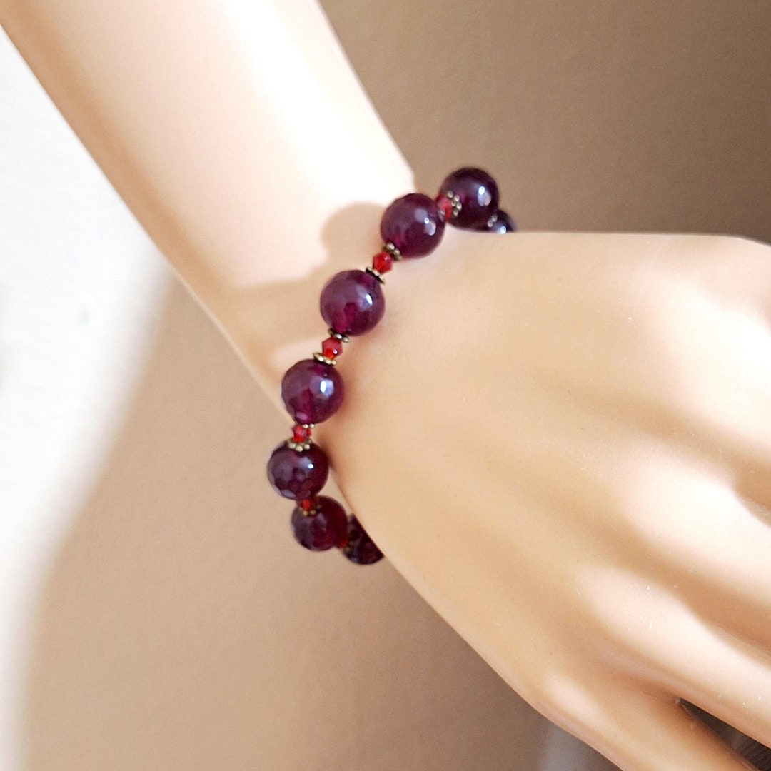 Brazilian Ruby Beaded Bracelet: Dark Red Faceted Antique Bronze #1087 ...