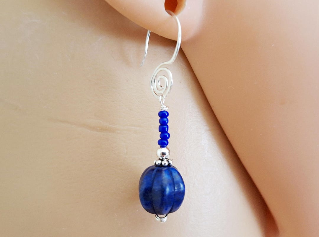 Bright Navy Blue Fluted Sphere Hand Hammered Sterling Silver Textured ...