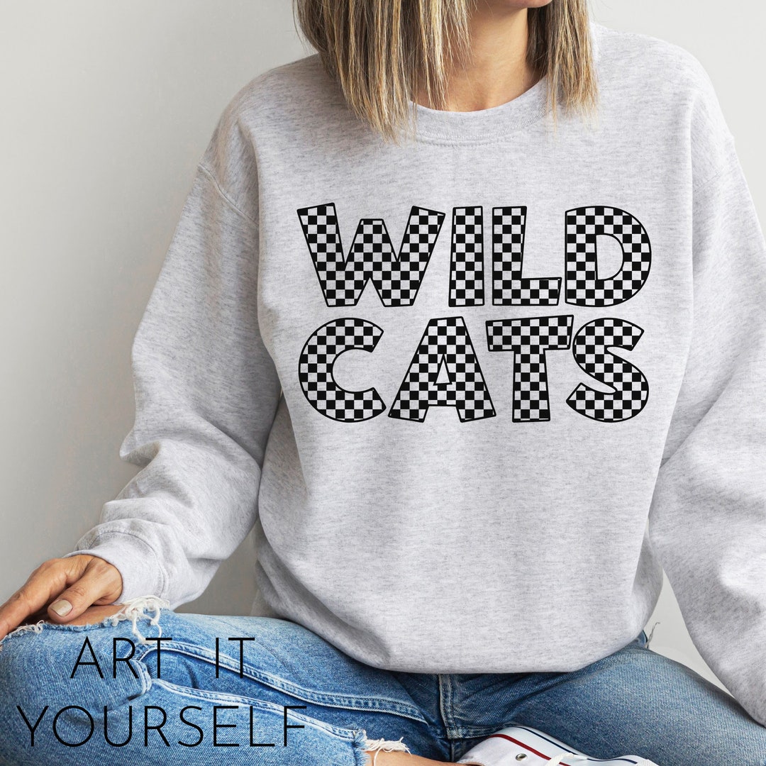 Wildcats Retro Checkered Team Design, Vintage Team Apparel, Wildcat ...