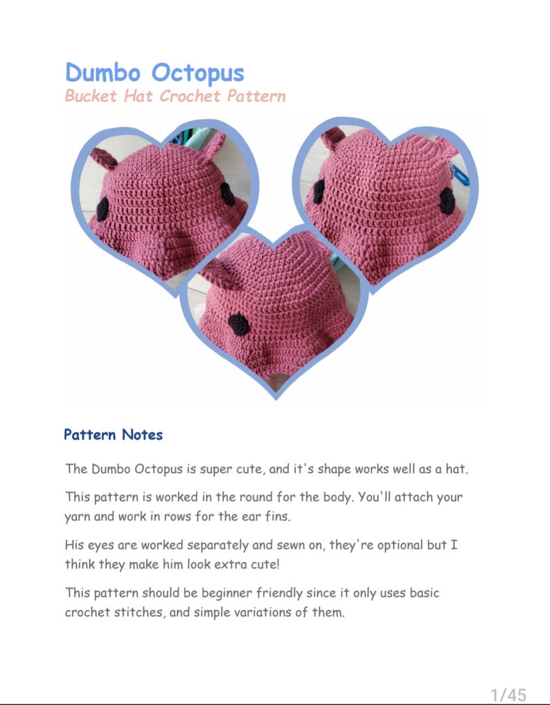 Dumbo Octopus Bucket Hat Crochet Pattern | Beginner-friendly (PDF Pattern) - Etsy
