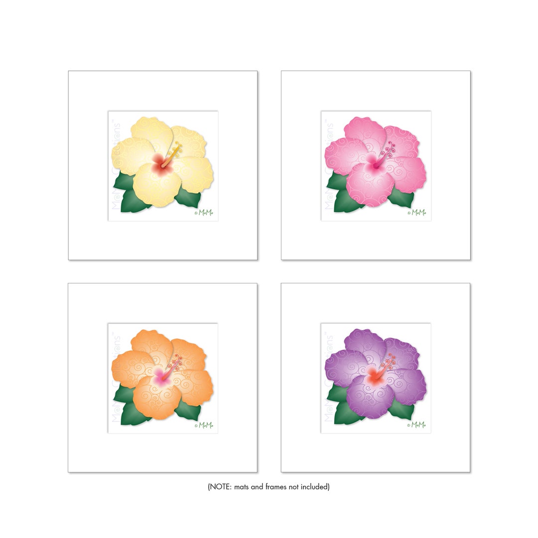 Digital Art Prints (set of 4): Printable Hibiscus Prints (5" X 5 ...