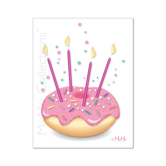 Printable Birthday Card Pink Donut: Digital Download Card | Etsy