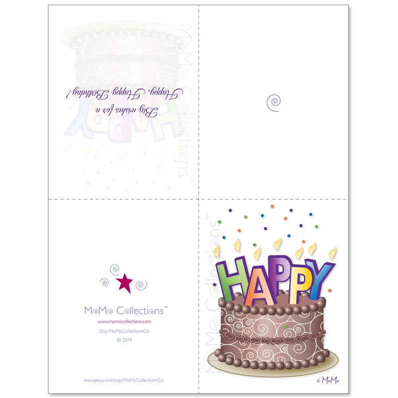 Printable Birthday Card happy Cake: Digital Download Card, Original ...