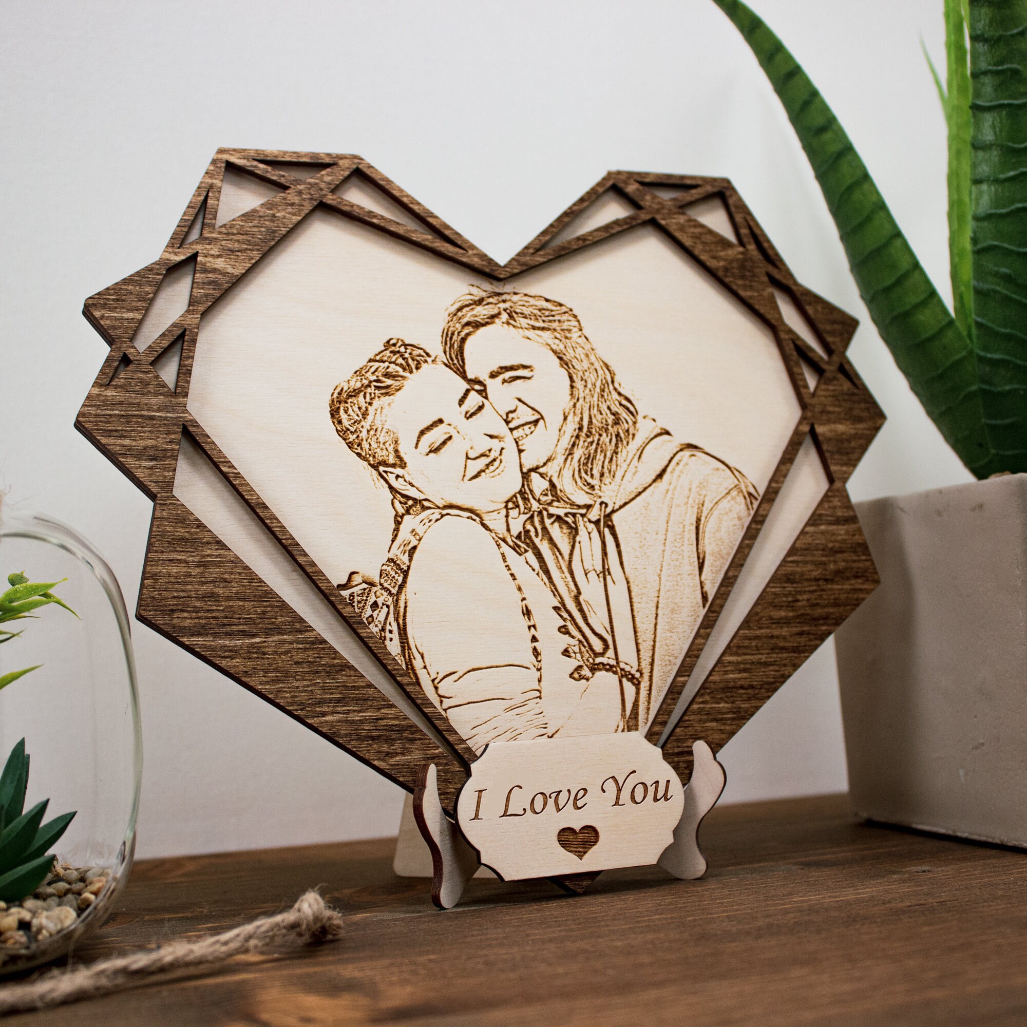 Wooden Engraved Photo, Custom Portrait Wood Photo Frame, Wooden Picture ...