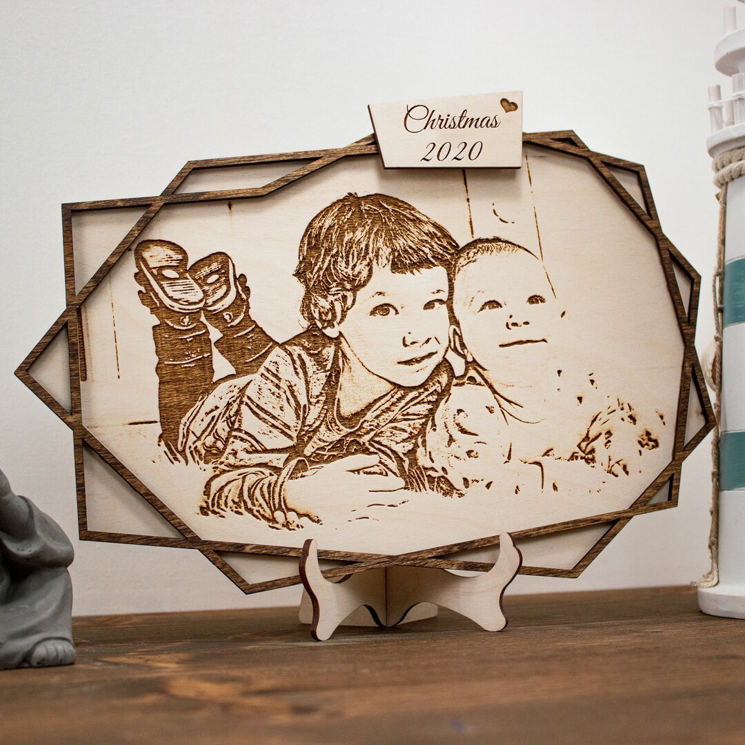 Personalized Engraved Wood Kids Photo Frame, Custom Kids Portrait Wood ...