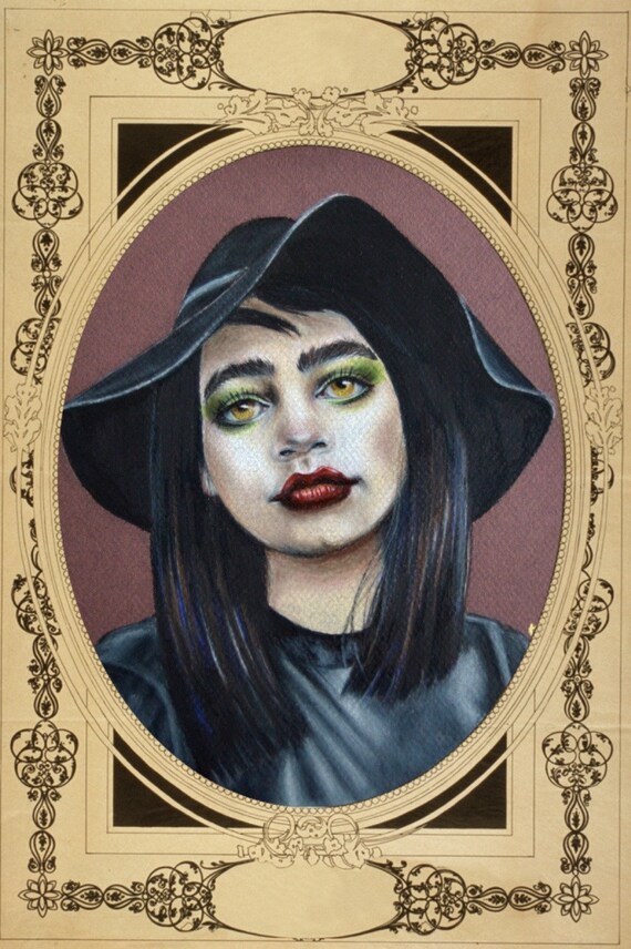 Witch Art Portrait Witch Broom Realistic Comic Style Art Horror Lover Halloween Witchcraft