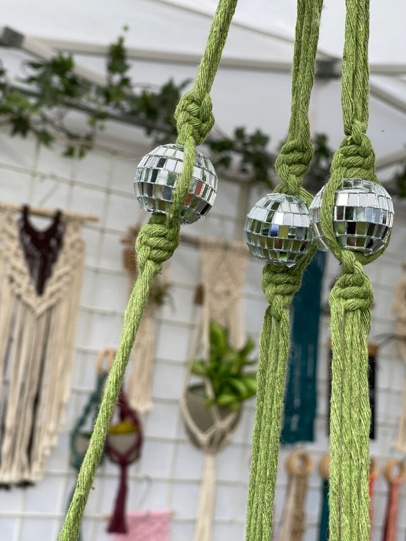 Macrame Disco Ball Plant Hanger, Retro Boho Decor, Handmade Sparkle ...