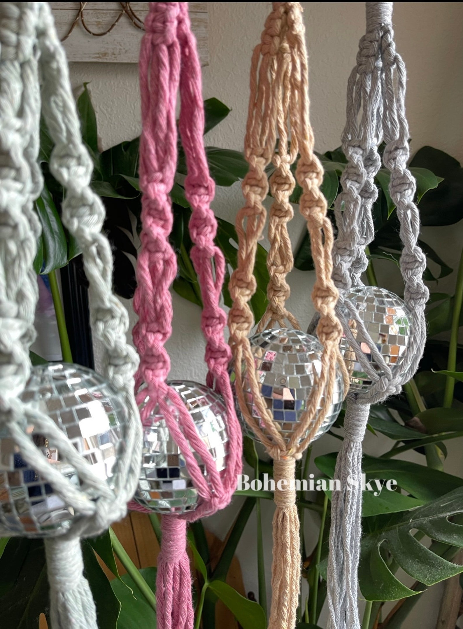 Macrame 3 Disco Ball Hanger Includes Disco Ball, Gift for Her, Handmade ...