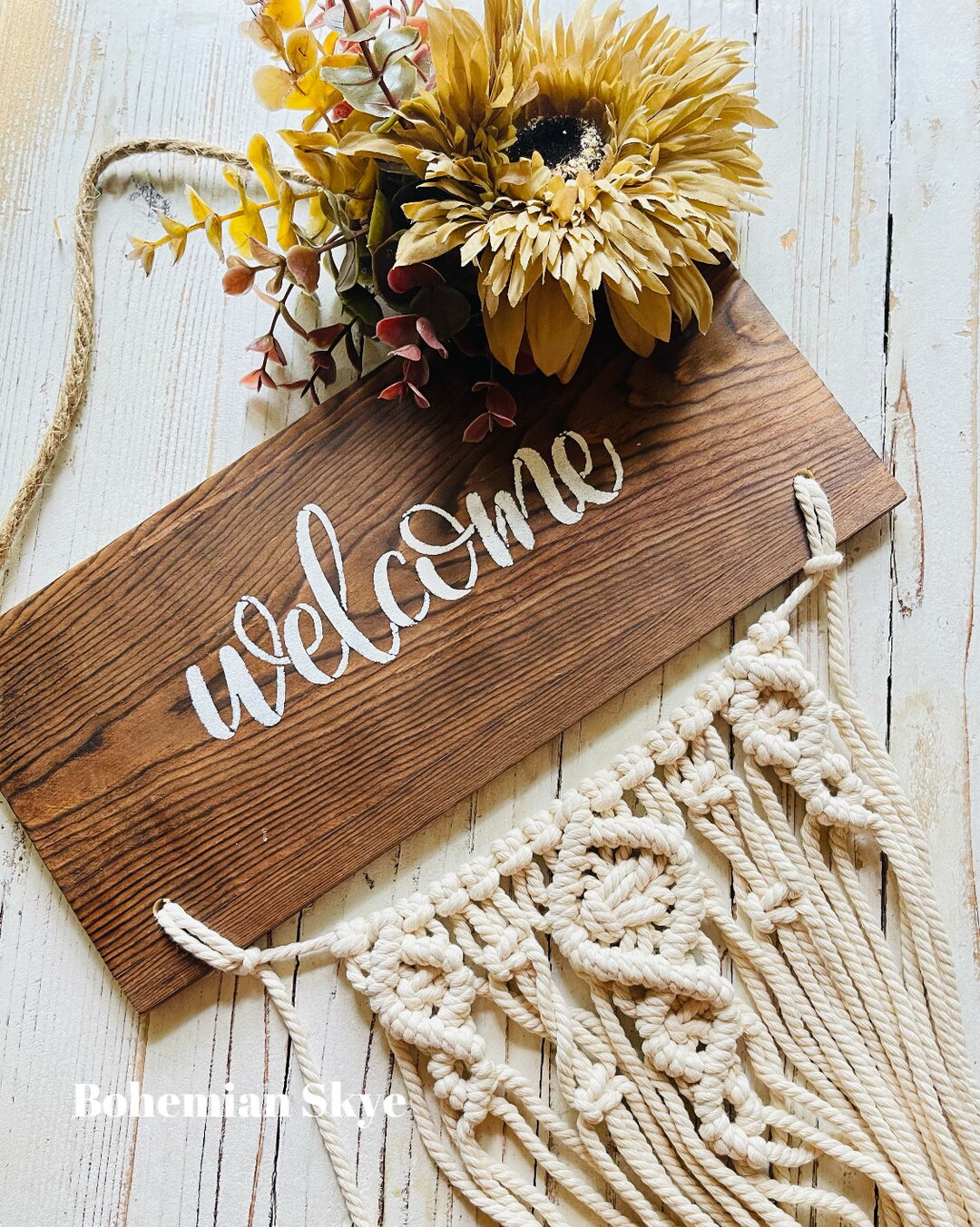 Welcome Sign Macrame Decor With Fall Flowers, Autumn Garden Decor - Etsy