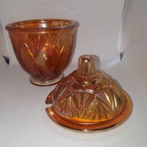 Vintage Sowerby Glass Carnival Ware Split Diamond Lidded Sugar Bowl ...