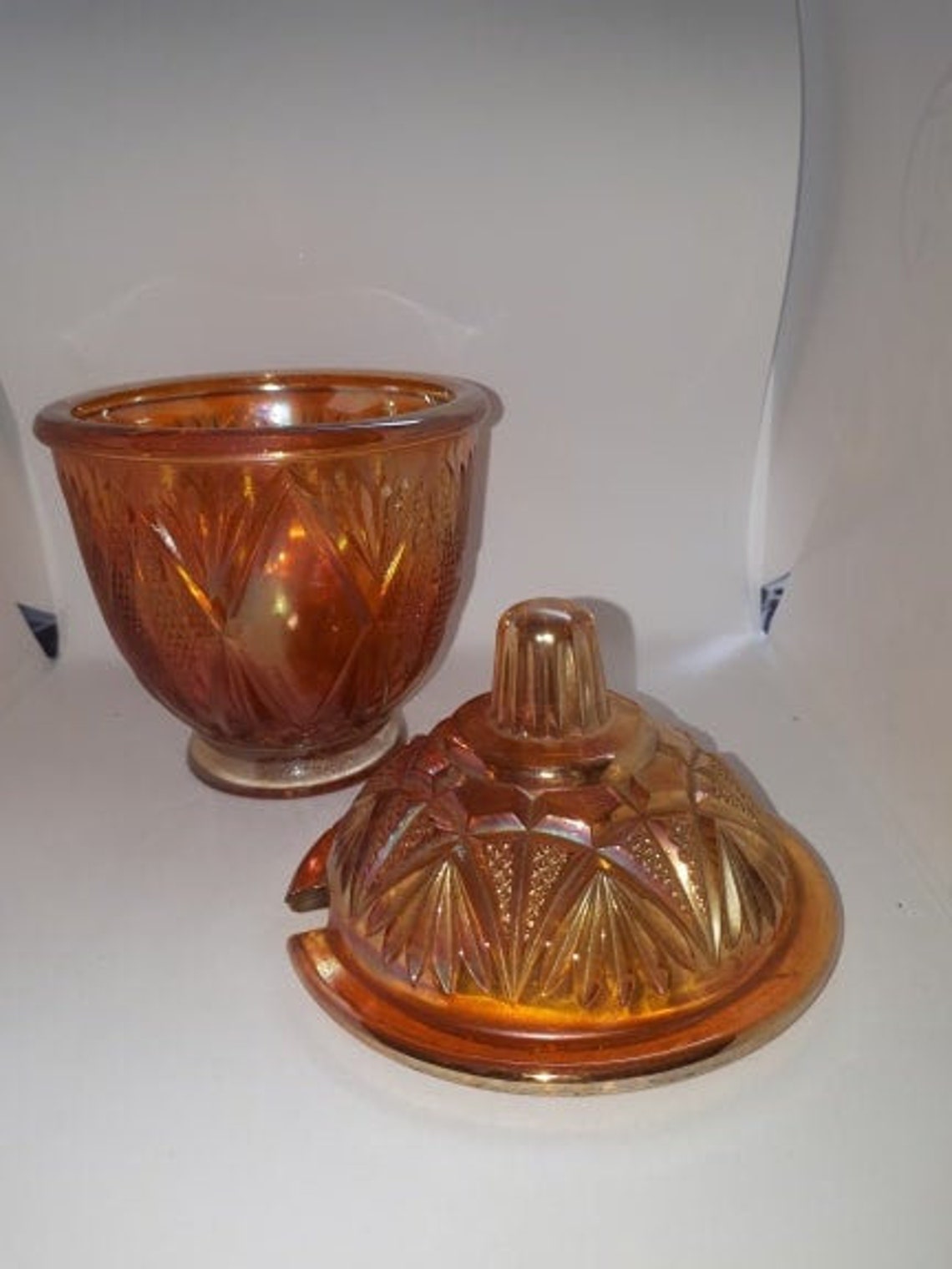 Vintage Sowerby Glass Carnival Ware Split Diamond Lidded Sugar - Etsy