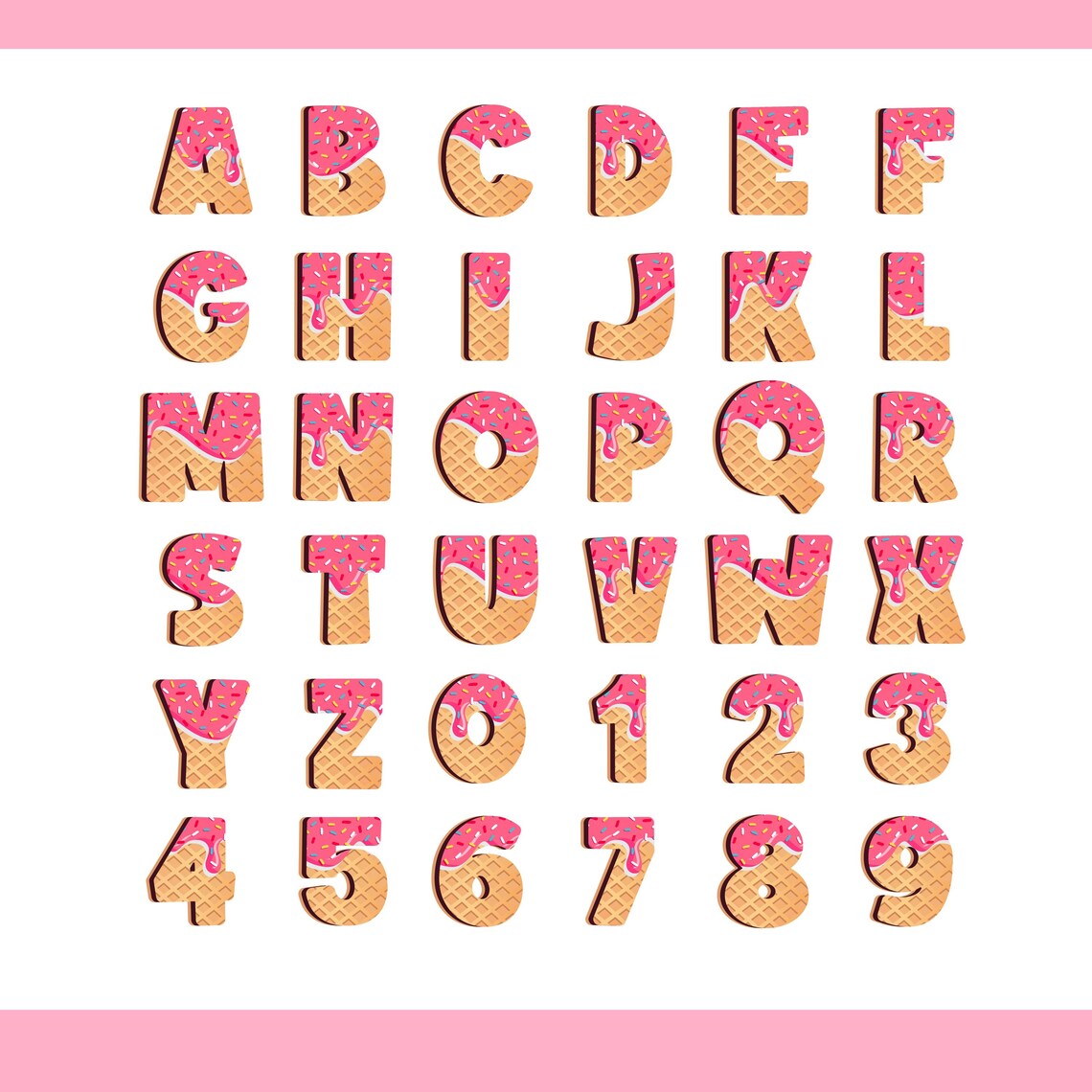 Pink Melted Waffle Font Clipart: Drip Ice Cream Letters SVG PNG ...