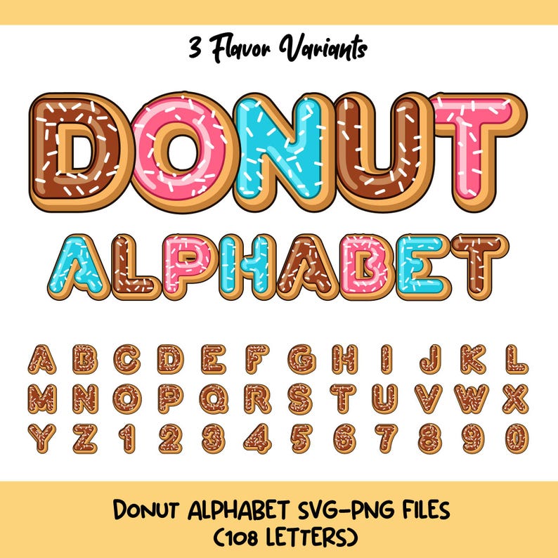 Donut Alphabet Clipart: Chocolate Strawberry Vanilla Font (SVG, PNG ...
