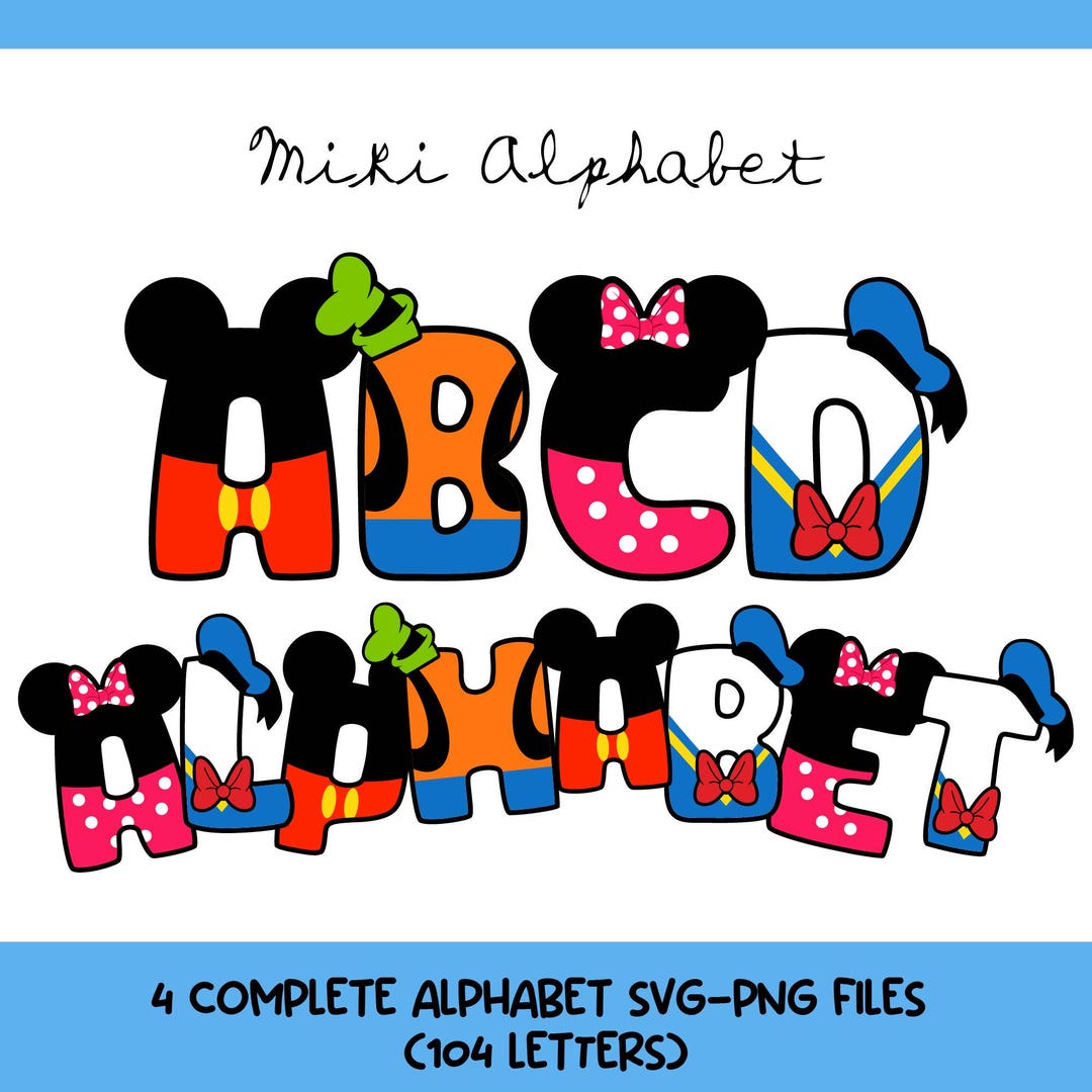Miki Mouse-inspired Alphabet Clipart – Cute Character SVG PNG Letters ...