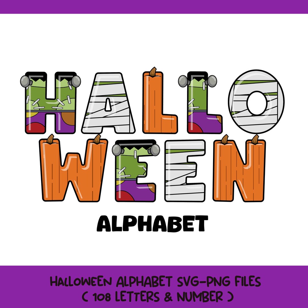 Halloween Doodle Alphabet Clipart: Spooky Frankenstein, Mummy & Pumpkin ...