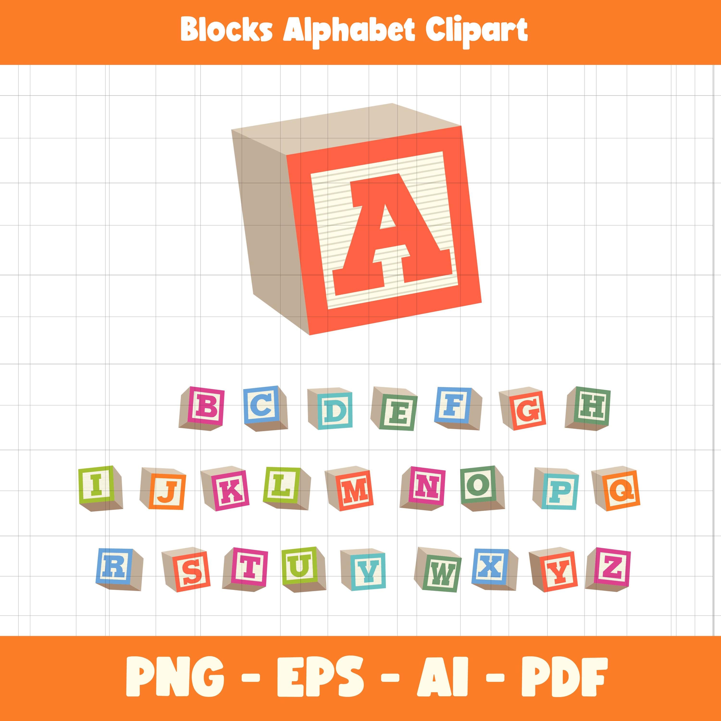 Blocks Alphabet Clipart – Colorful Letters PNG EPS AI Pdf | Kids ...