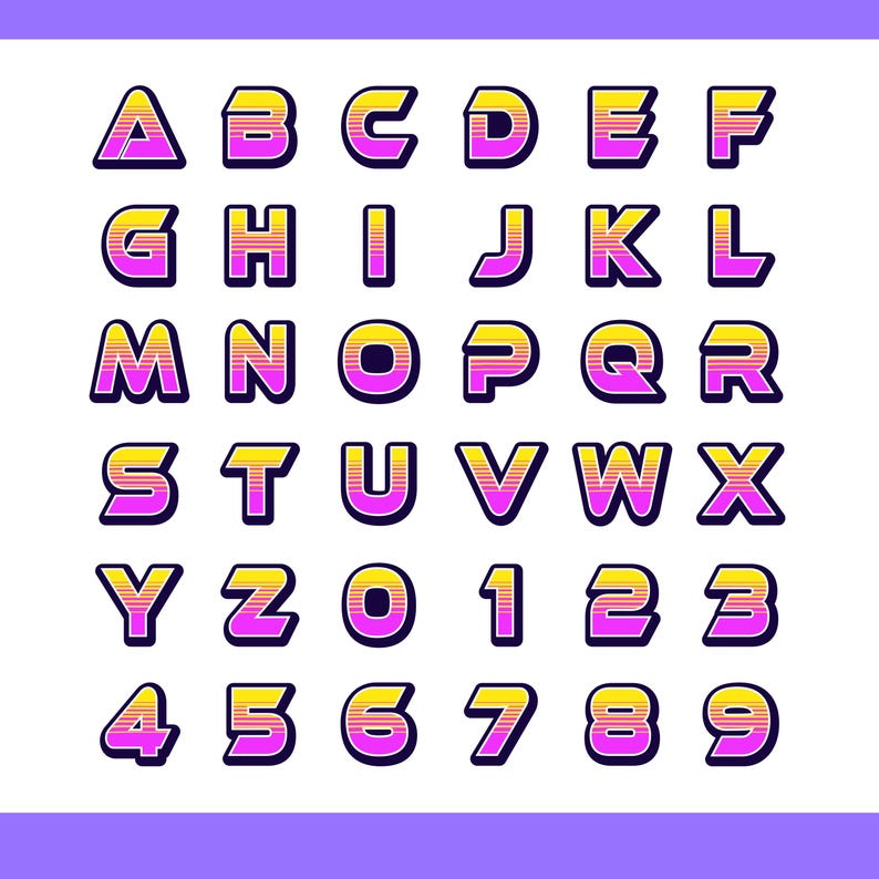 80s Font, Arcade Game Letter Set: Retro Vaporwave SVG PNG (digital ...