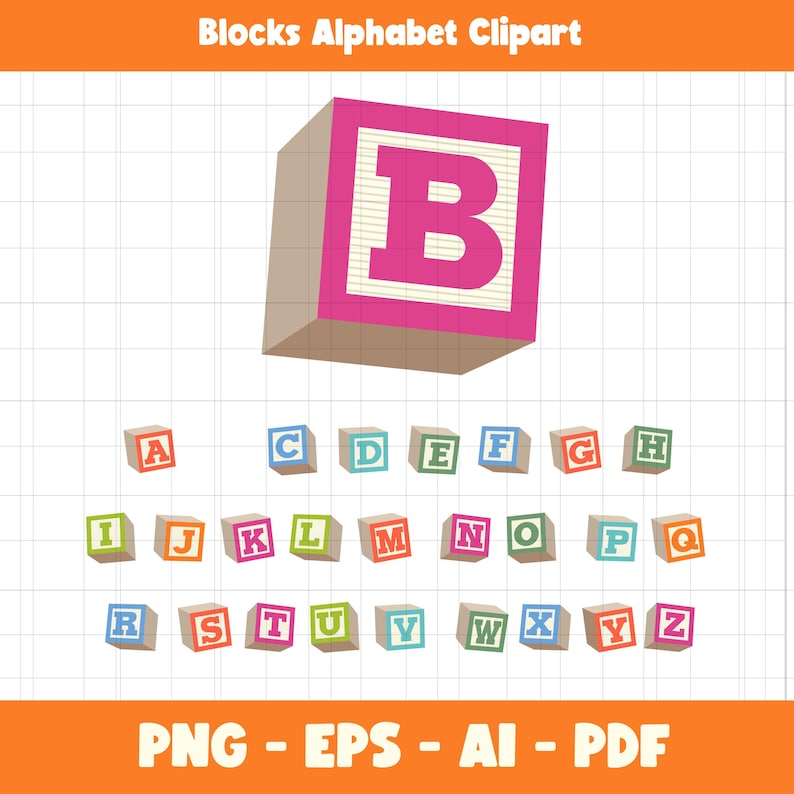 Blocks Alphabet Clipart – Colorful Letters PNG EPS AI Pdf | Kids ...