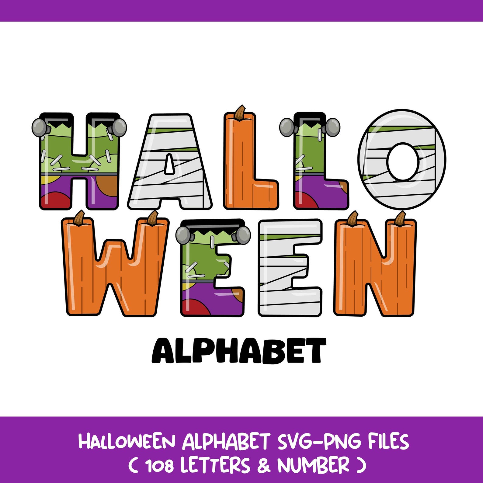 Halloween Monster Alphabet PNG SVG Clipart, Spooky Doodle Letters ...