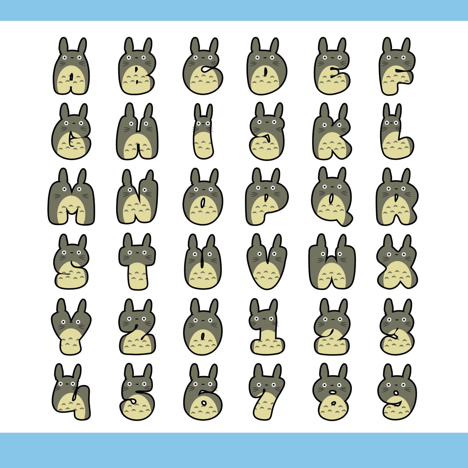 Monster Alphabet | Totoro Kawaii Letters, Kids Decor (SVG PNG Digital ...