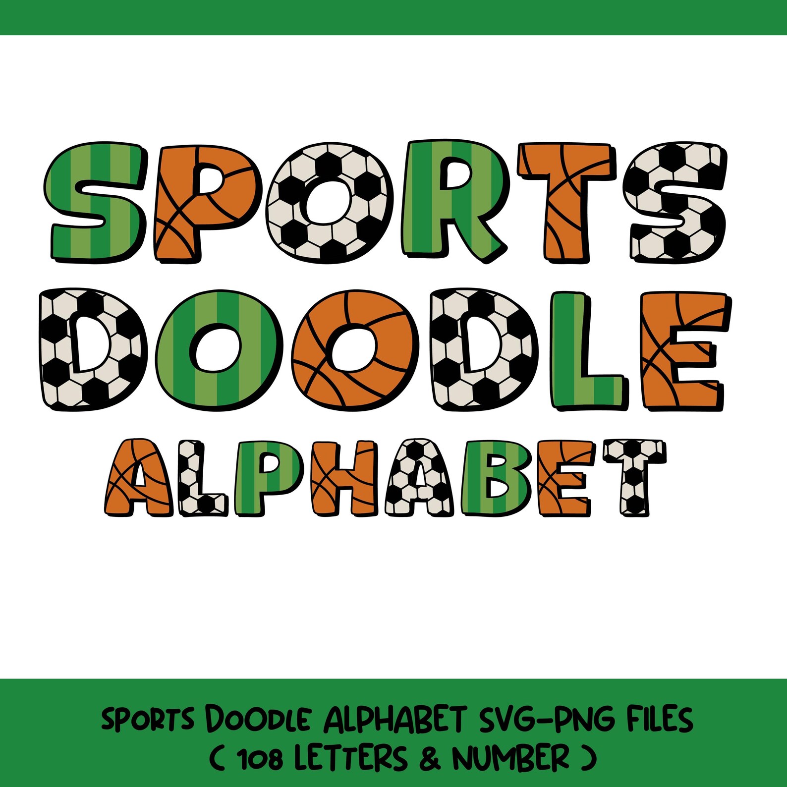 Retro Sports Doodle Alphabet: Ball Themed SVG PNG Letters (digital ...
