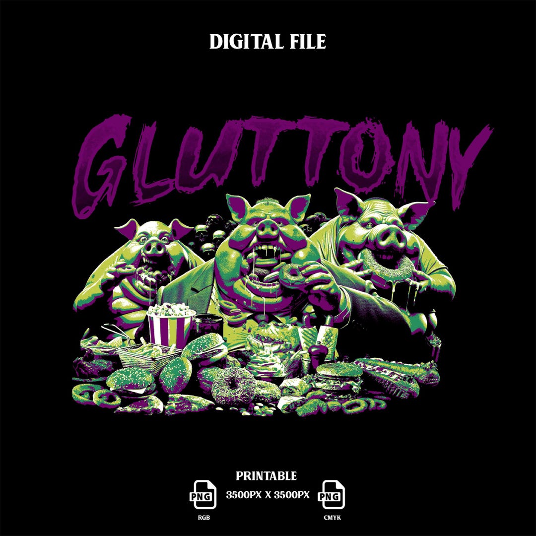 7 Deadly Sins - Gluttony Pigs Eat Dark Art Graphic - Transparent PNG ...
