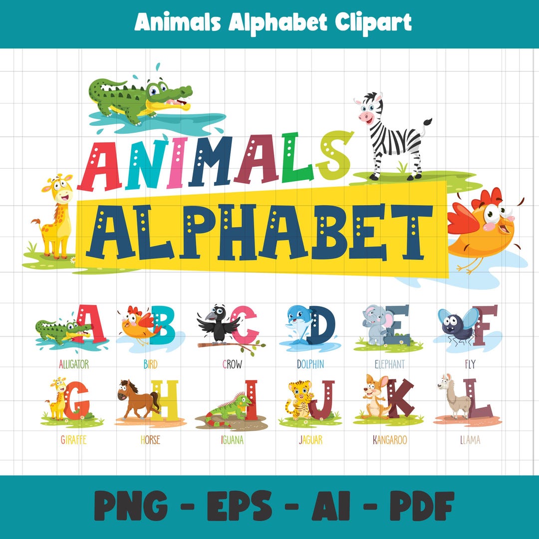 Animals Alphabet Clipart for Kids – Cute A-Z Animal Letters PNG EPS AI ...