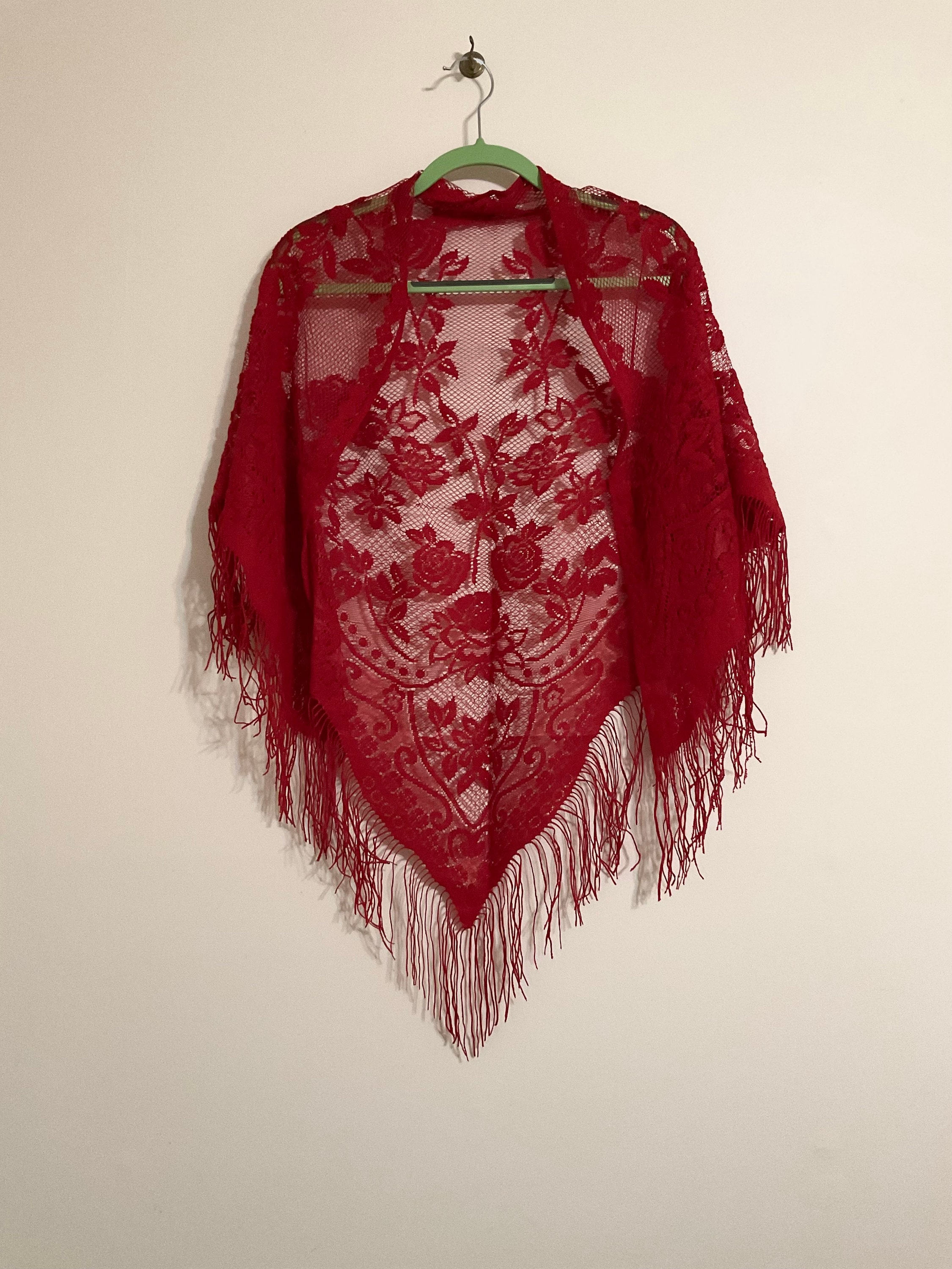 Classic Red Rose Triangle Scarf Shawl 57" - Etsy