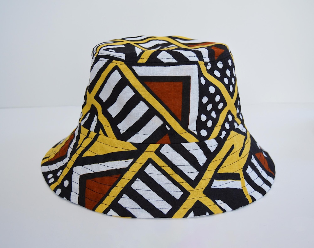 Bold African Print Bucket Hat for Men & Women Yellow Black White - Etsy
