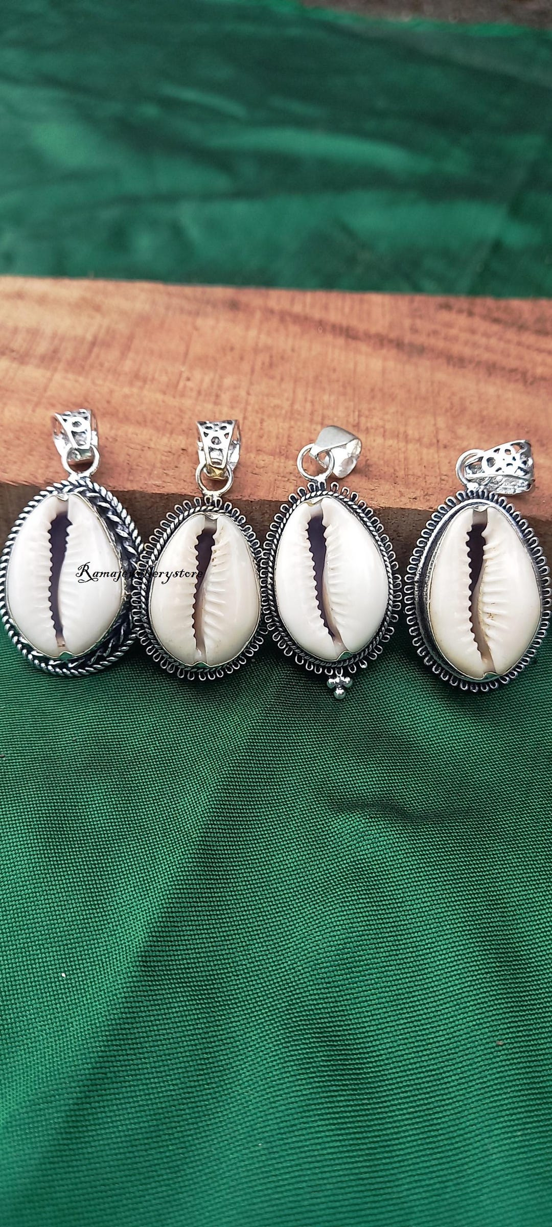 Sterling Silver Cowrie Shell Pendant Set of 4: Handmade Boho Beach ...