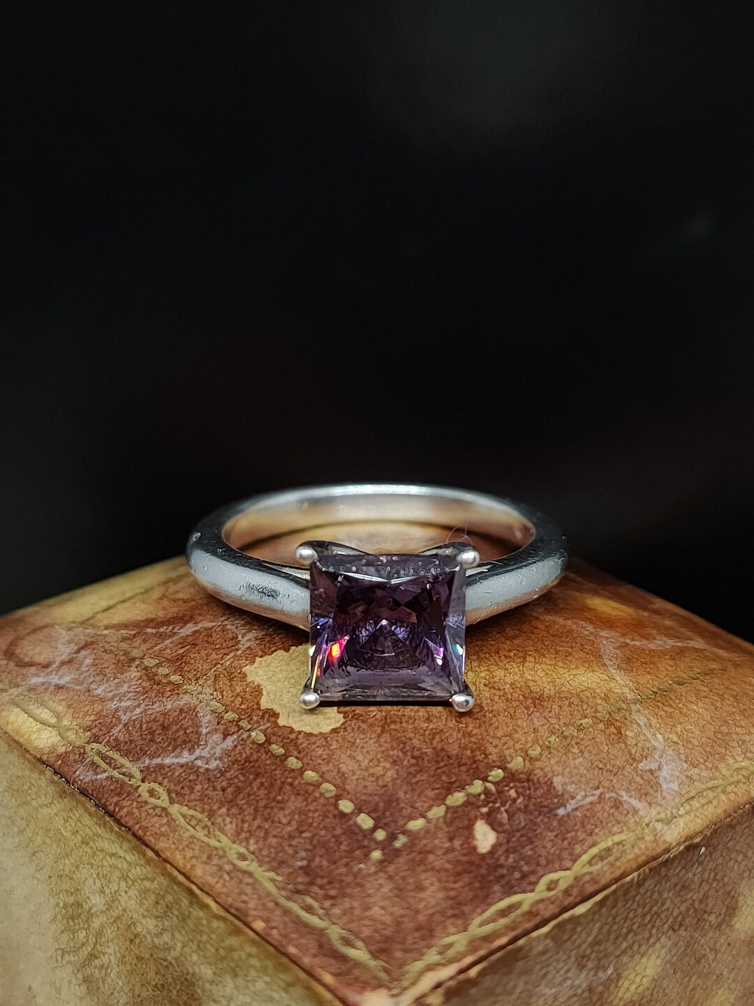 Beautiful Modern Large Square Cut Solitaire Purple Diamonique Gemstone ...