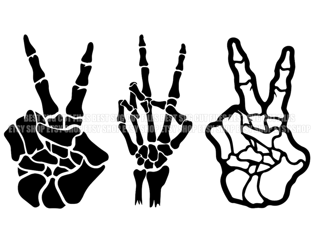 Skeleton Hand Peace Sign SVG, Bones Tattoo Decal T-shirt Sticker Art ...