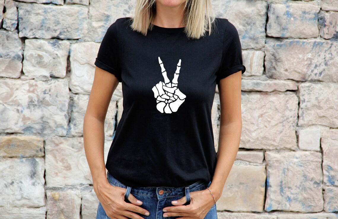 Skeleton Hand Peace Sign SVG, Bones Tattoo Decal T-shirt Sticker Art ...