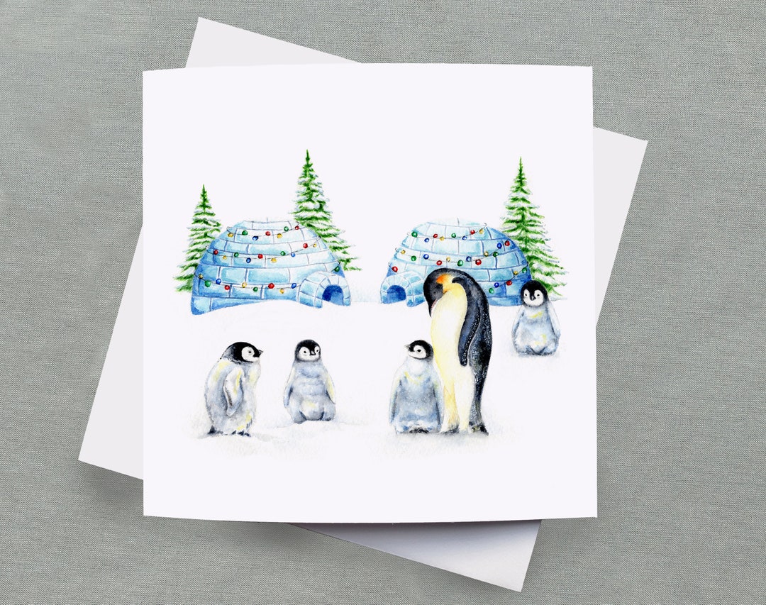 Penguin Christmas Card Seasons Greetings Card 6x6 Blank Card - Etsy