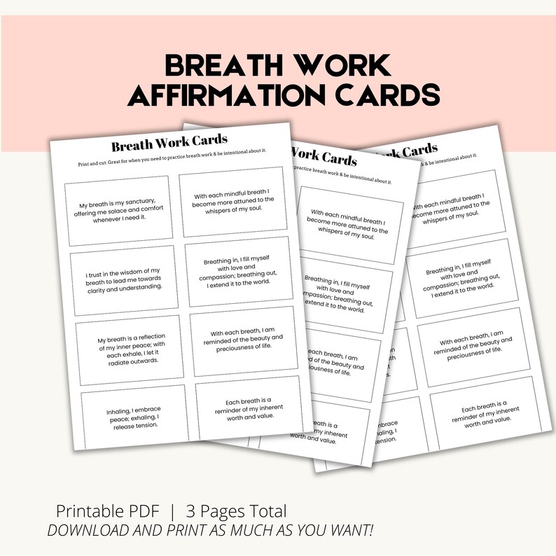 Affirmation Cards, Affirmation Cards Printable, 32 Breath Work Cards ...