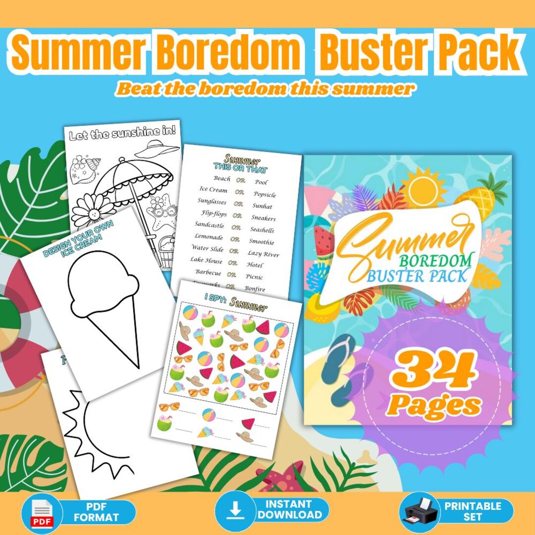 Summer Boredom Buster Pack for Kids Printable, 34 Pages - Etsy