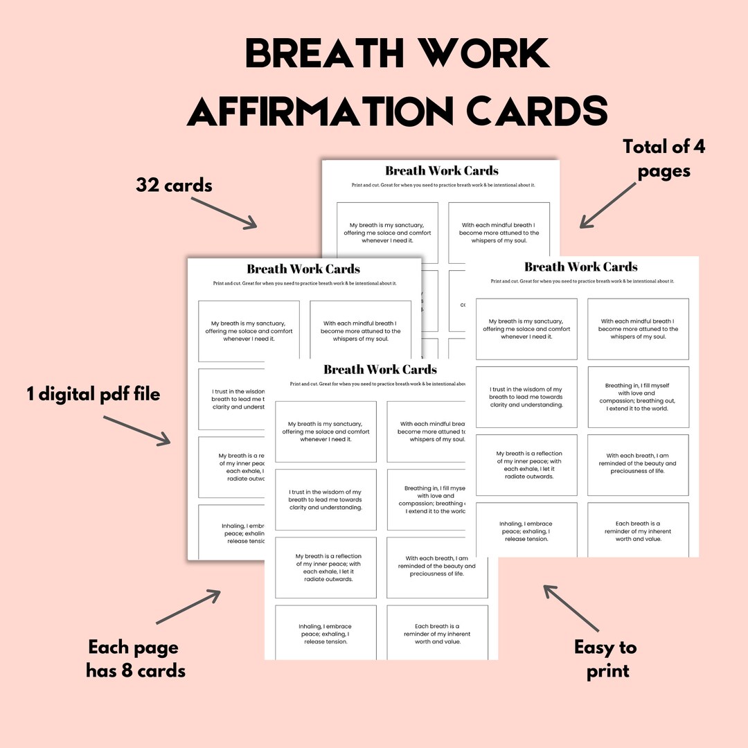Affirmation Cards, Affirmation Cards Printable, 32 Breath Work Cards ...