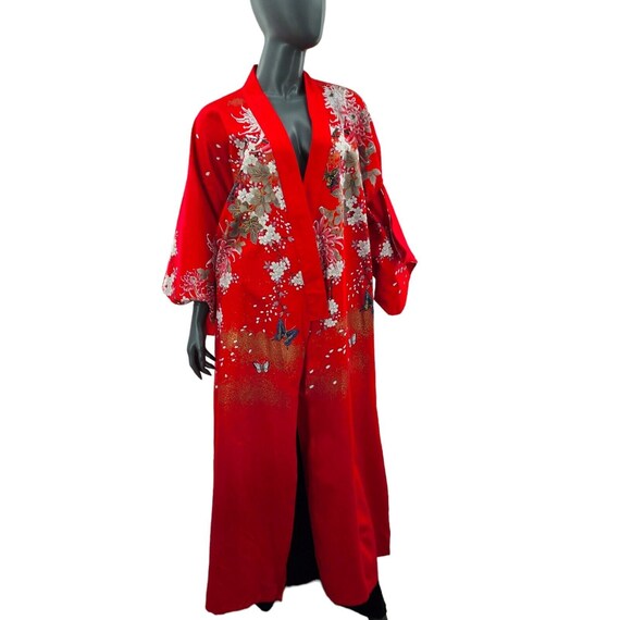 Japanese Butterfly Yukata Kimono Robe Red Floral Cott… - Gem