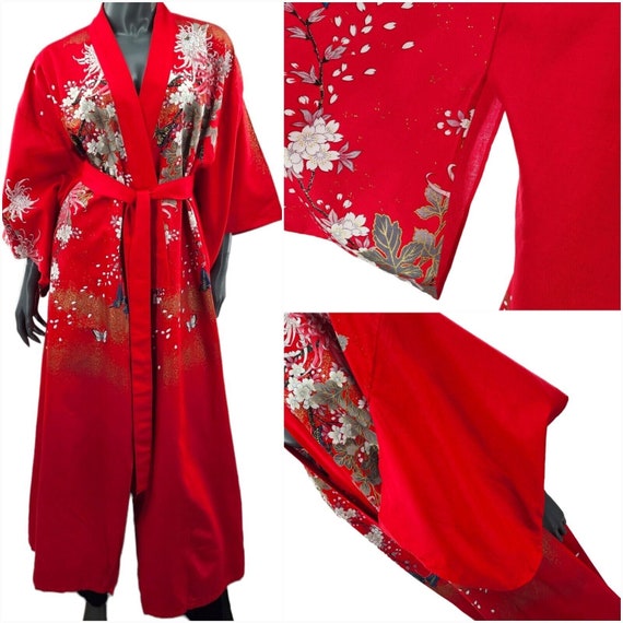 Japanese Butterfly Yukata Kimono Robe Red Floral Cott… - Gem