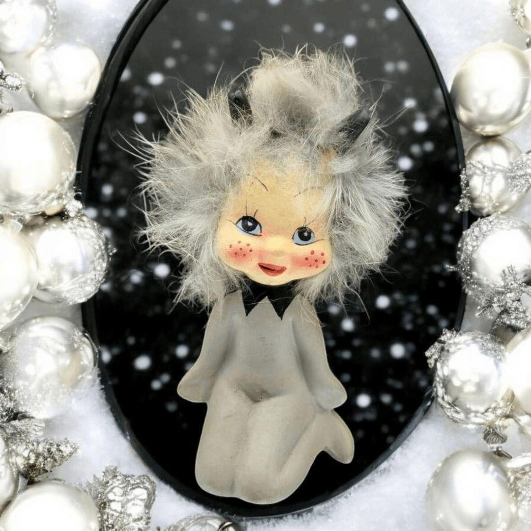 Vintage Moon Girl Alien Gray Furry Hair Norleans Jeweled Black Antennas ...