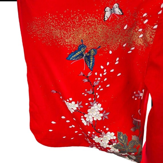 Japanese Butterfly Yukata Kimono Robe Red Floral Cott… - Gem